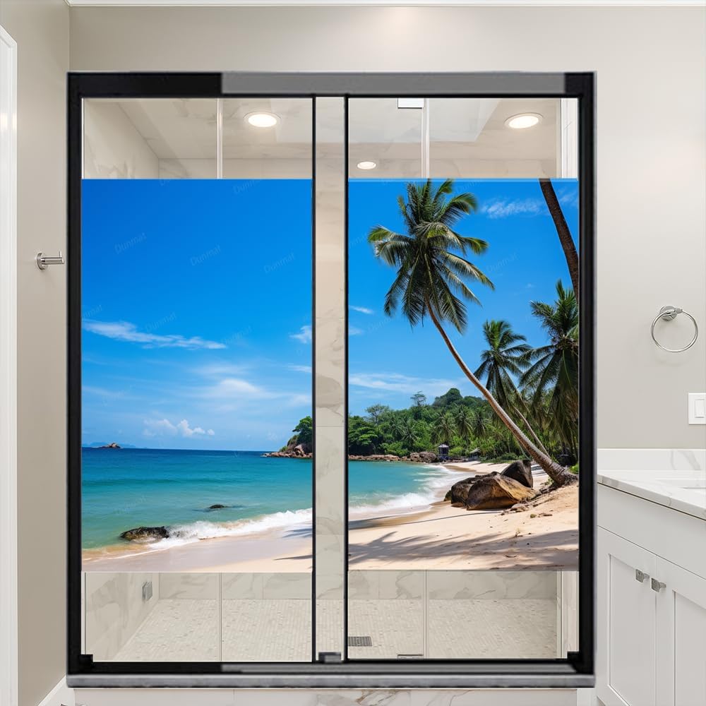 Amazon.com: SOPIYRIO Modern Blue Ocean Window Privacy Film Coastal ...