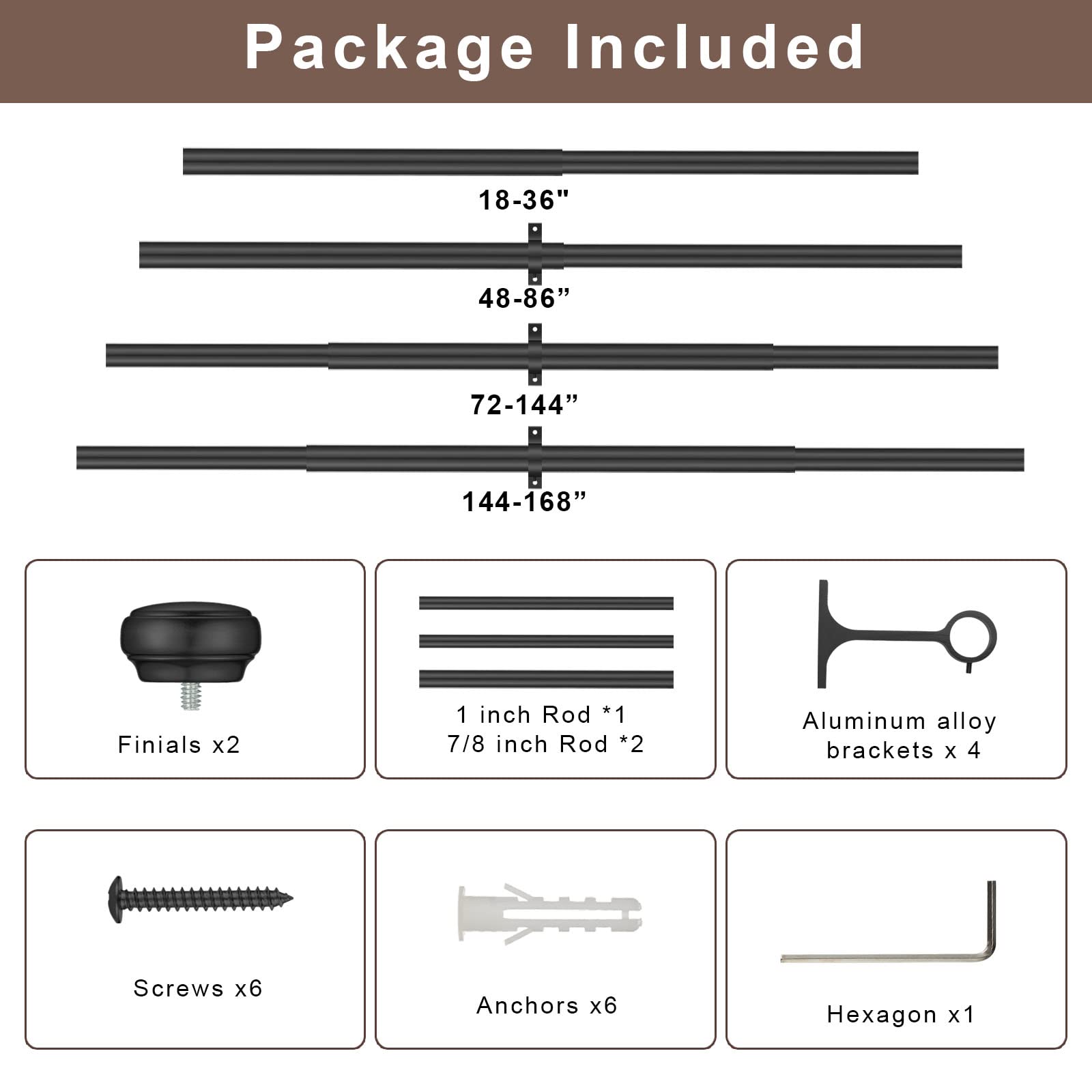 Snapklik.com : Heavy Duty Curtain Rod, 1 Inch Rods For Long Windows 144 ...