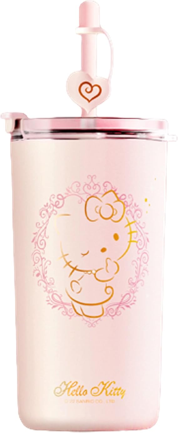 Amazon.com | Everyday Delights Hello Kitty Heart Tumbler with Cover & Straw 480ml - Pink ...