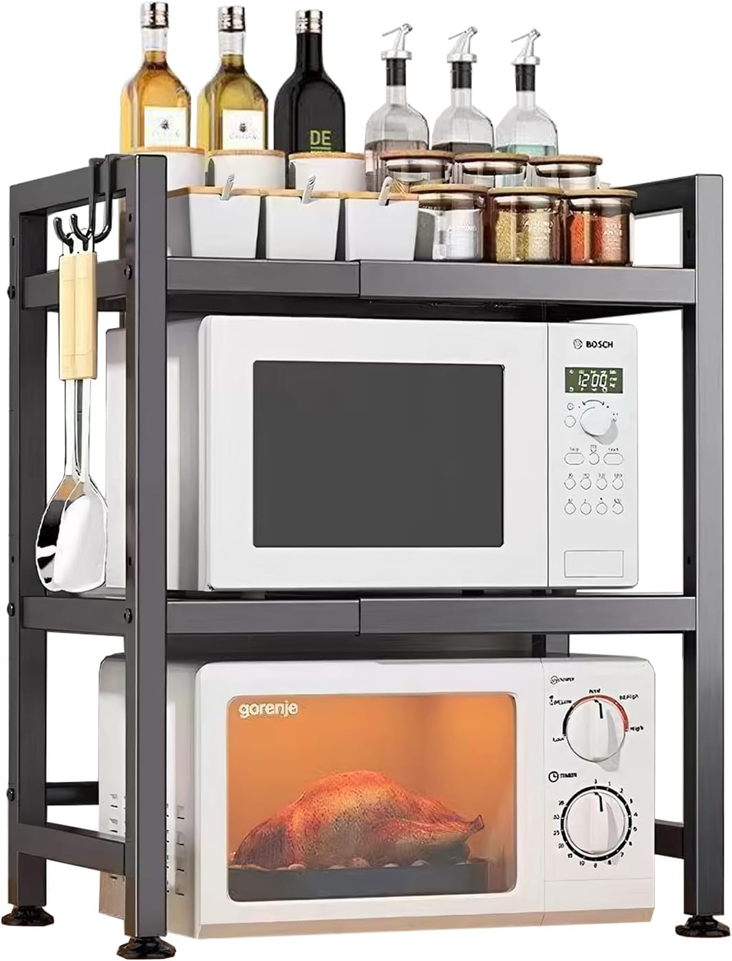 3-Tier Microwave Oven Rack, Adjustable Microwave Shelf Organizer with ...