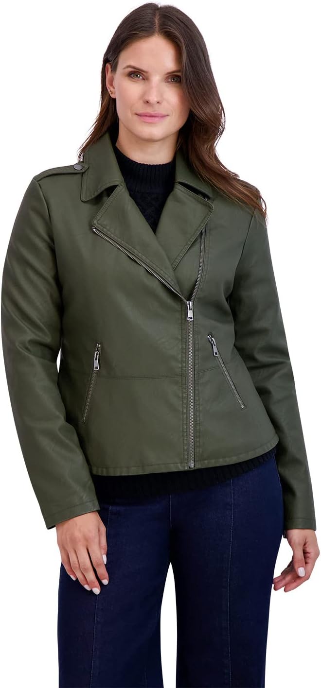 Baccini Faux Leather Jacket Women Motorcycle Jacket – Peplum Tops For ...