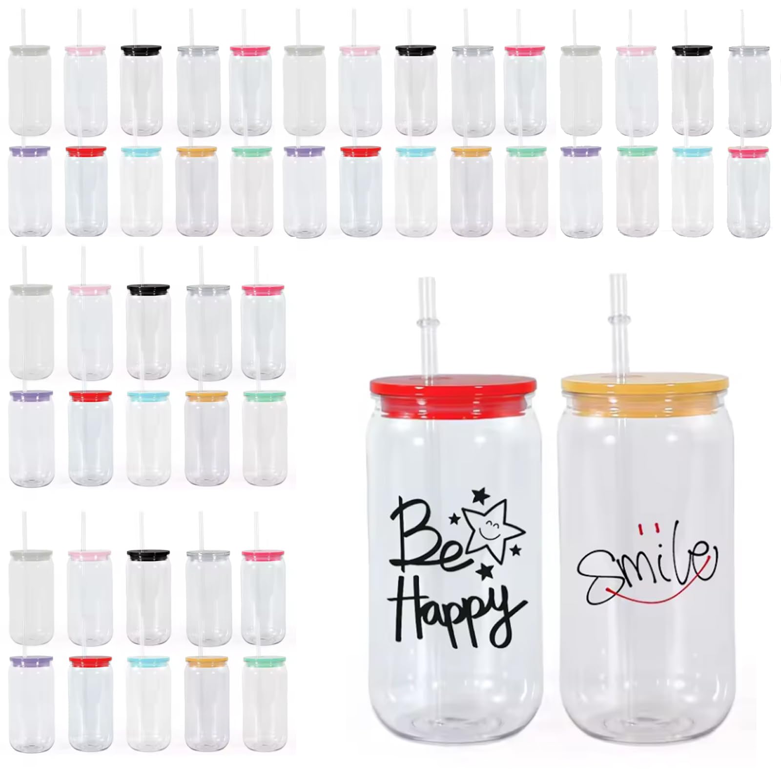 Amazon.com | Icesip 50Pack Acrylic Mason Jars Cups with Lids and Straws ...