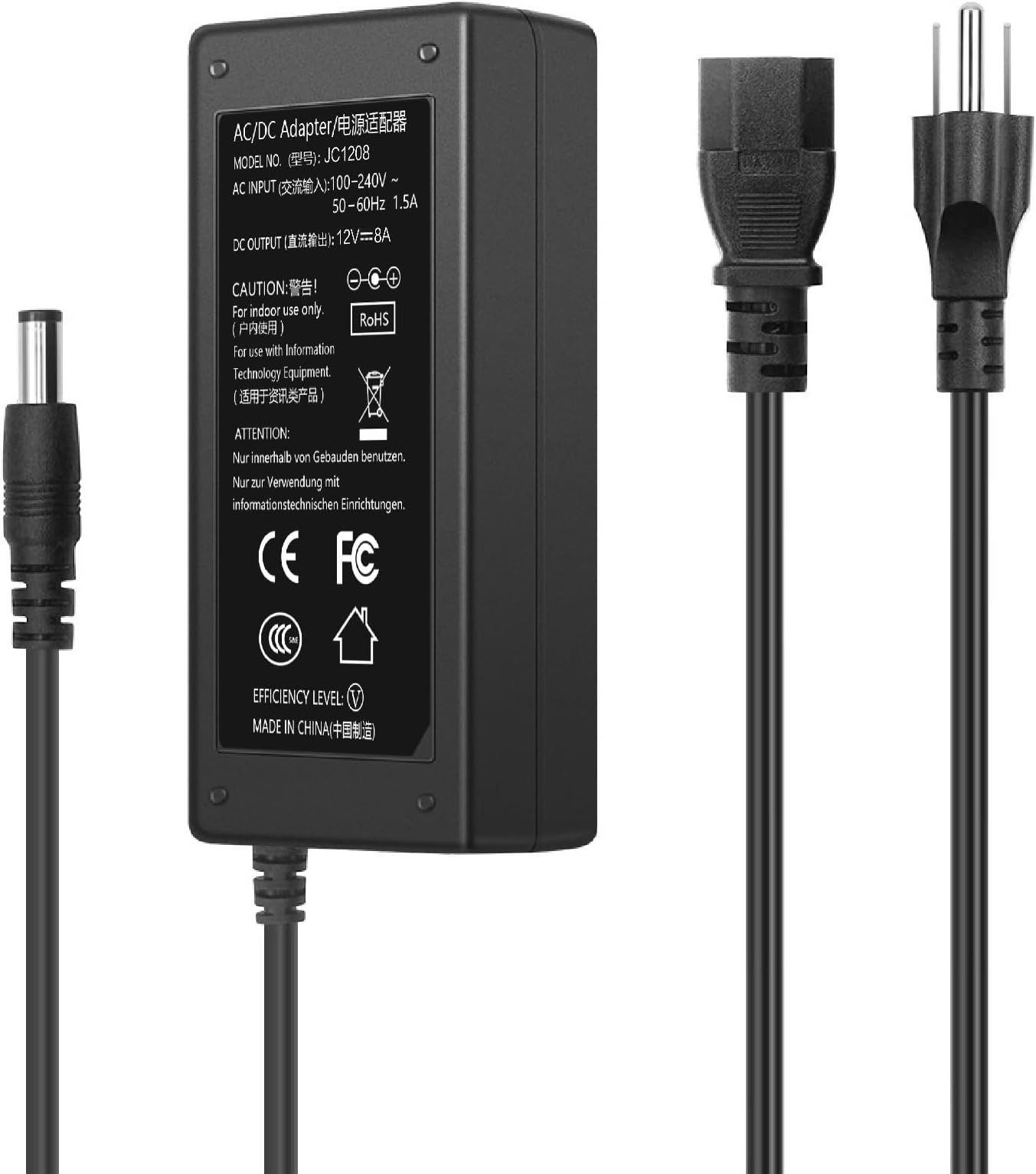 Amazon.com : DC 12V 8A Power Supply Adapter 96W AC Adapter 100-240V 50 ...