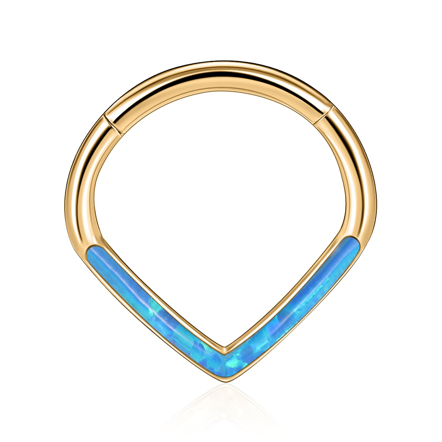 Snapklik.com : FUNLMO Gold Septum Rings - Blue Opal Septum Nose Rings 16G