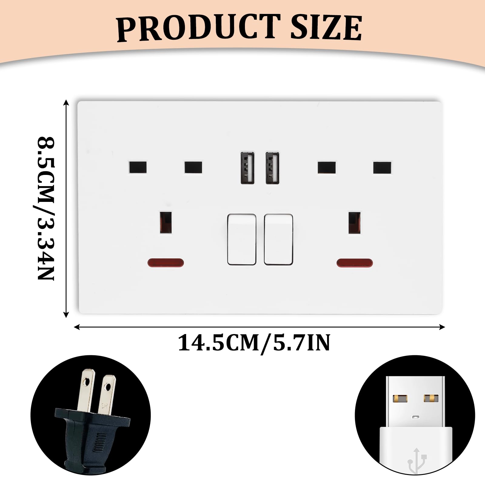 Konesky Double Socket, Switched Socket with Dual USB Charging Ports ...