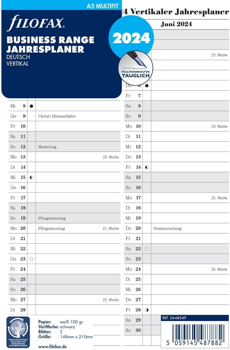 FILOFAX Calendar Insert Pocket Year Planner Vertical (E)2025 : Amazon ...