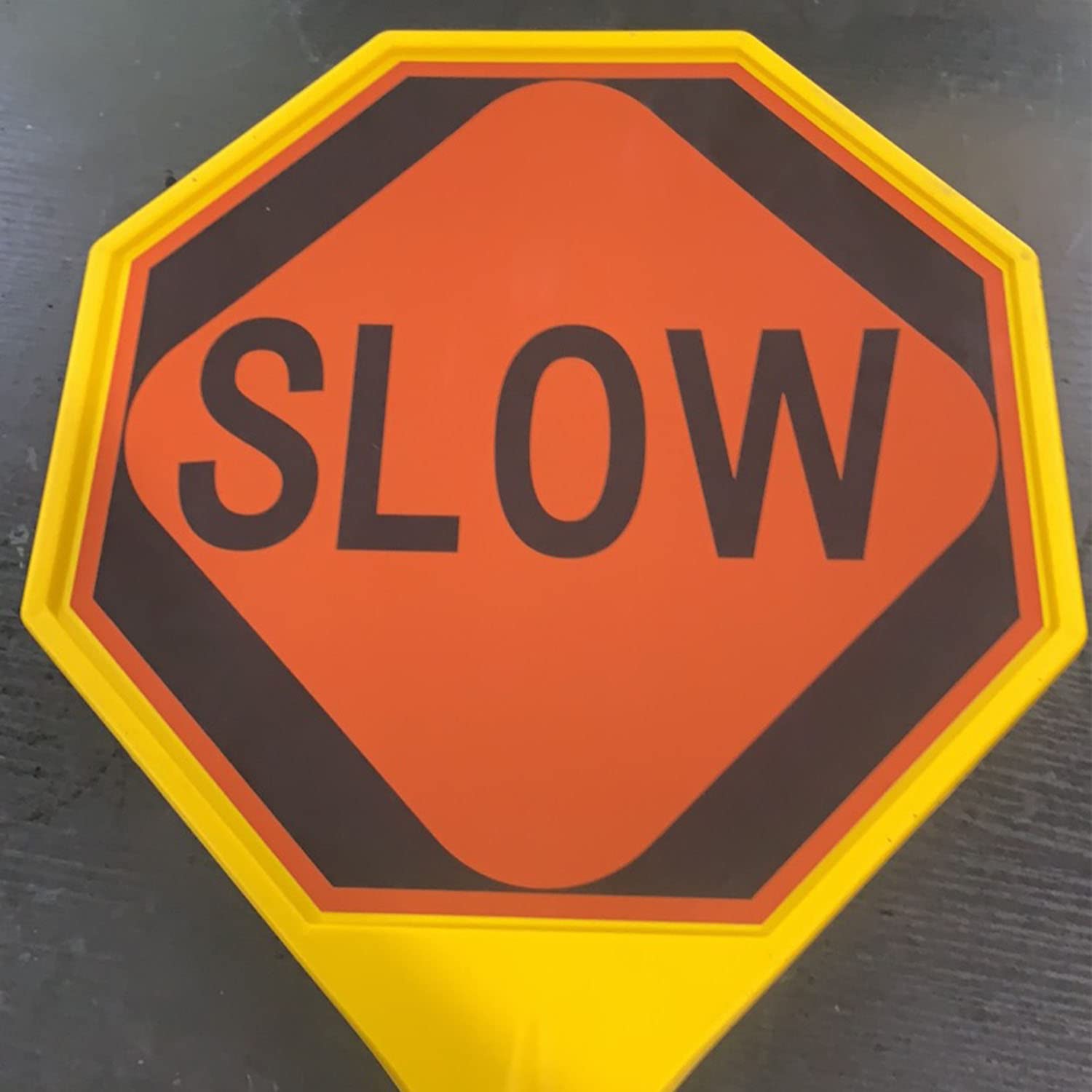 Large 25" Plastic Handle Stop Sign 1Pack Yellow STOP SLOW Sign Double ...