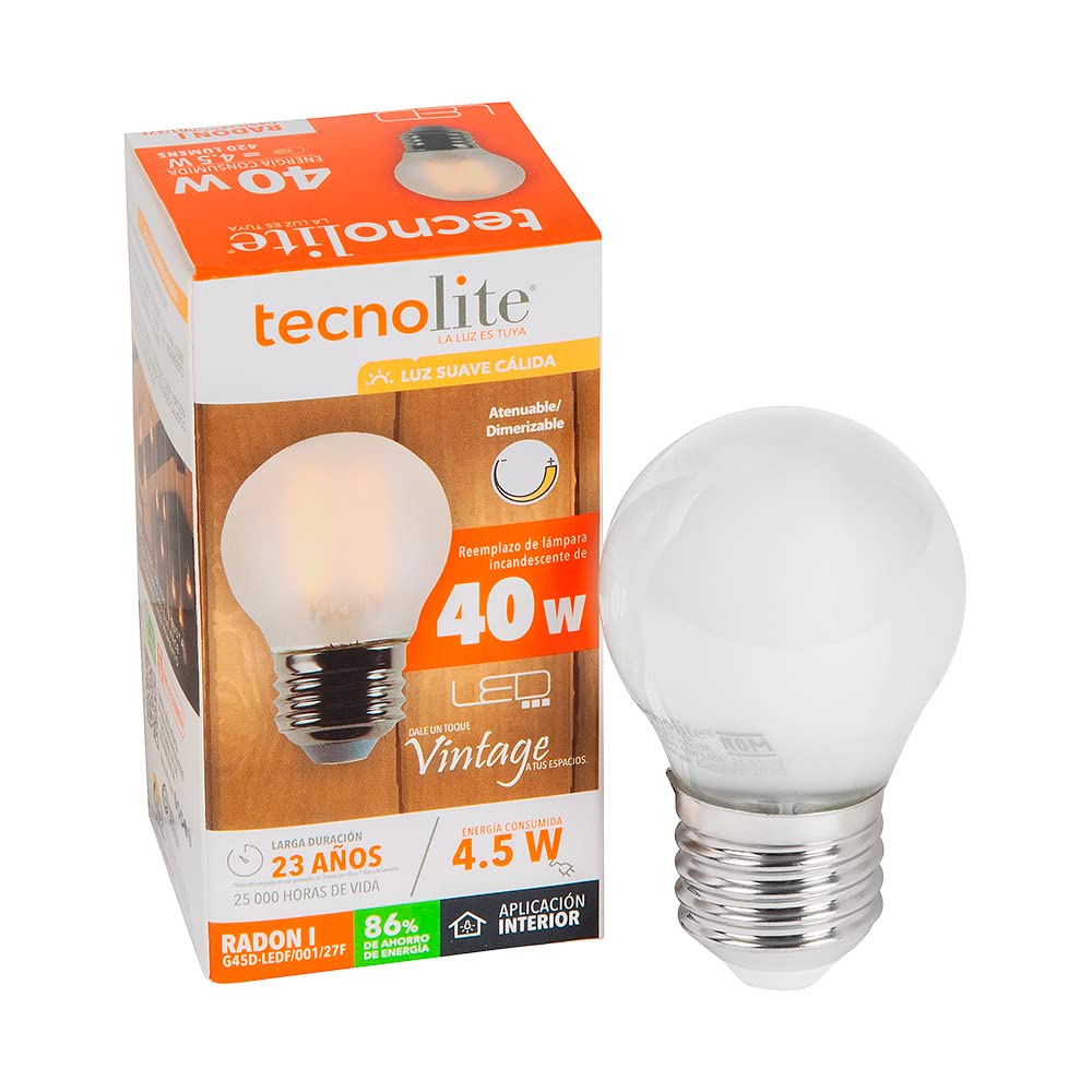 Tecnolite - Foco G45 Globo LED Filamento 4.5 W, Luz Suave Cálida ...