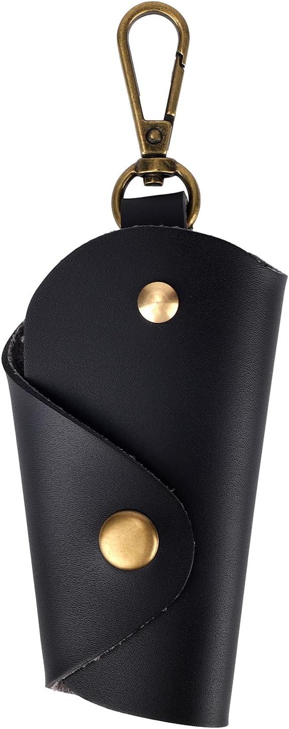 PU Leather Key Wrap Keychain, Black Leather Car Key Holder Pouch with ...
