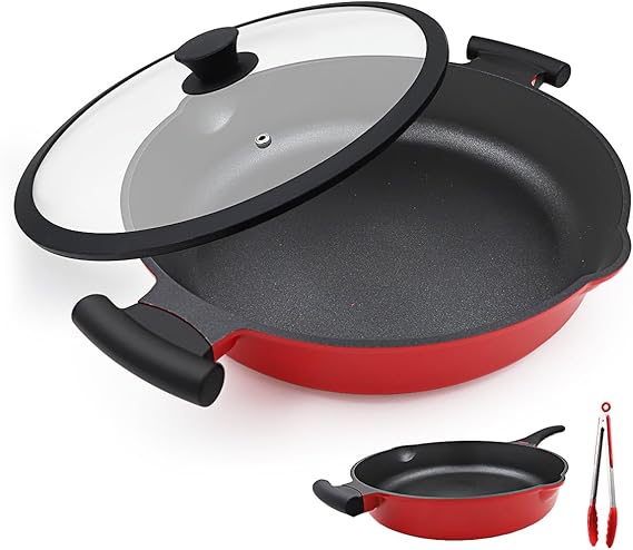 Amazon.com: Bobikuke 14-Inch Large Deep Frying Pan Skillet with Lid, 5 ...