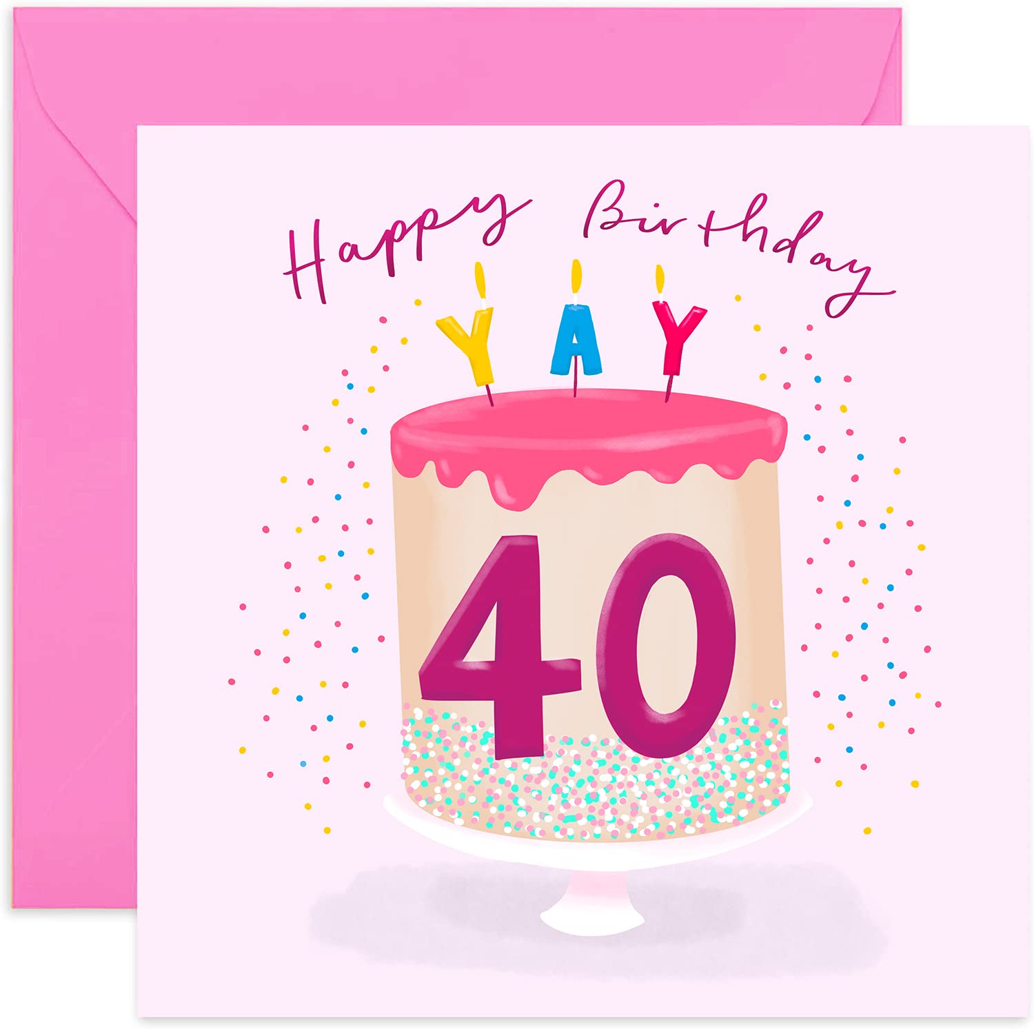 Amazon.com : Old English Co. Yay 40th Birthday Cake Card - Fun ...