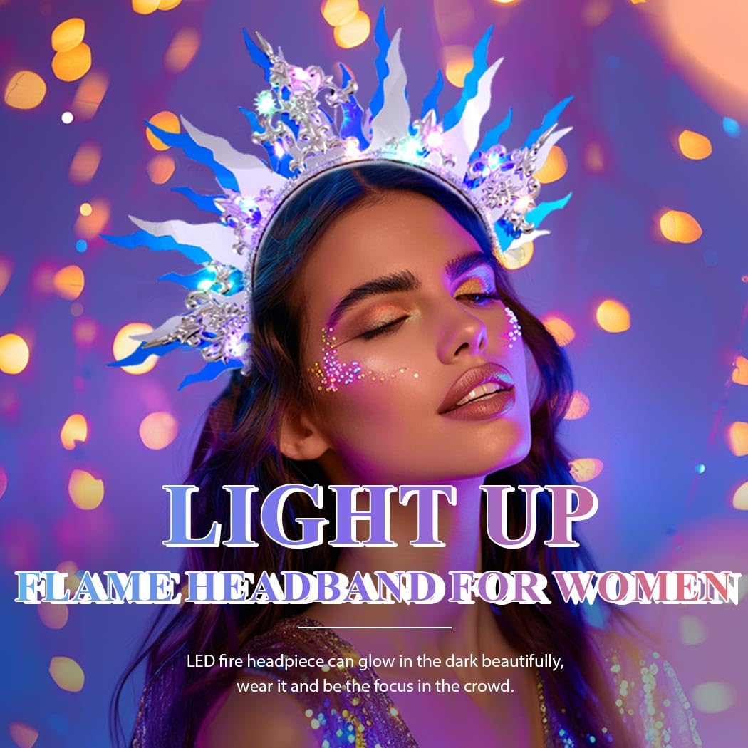 Zoestar Light Up Headband LED Flame Headbands Sparkly Glowing Headpiece ...