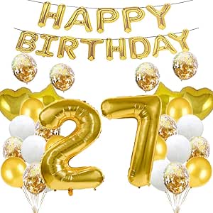 Amazon.com: GLZLMM 27th Birthday Balloon 27th Birthday Decorations Gold ...