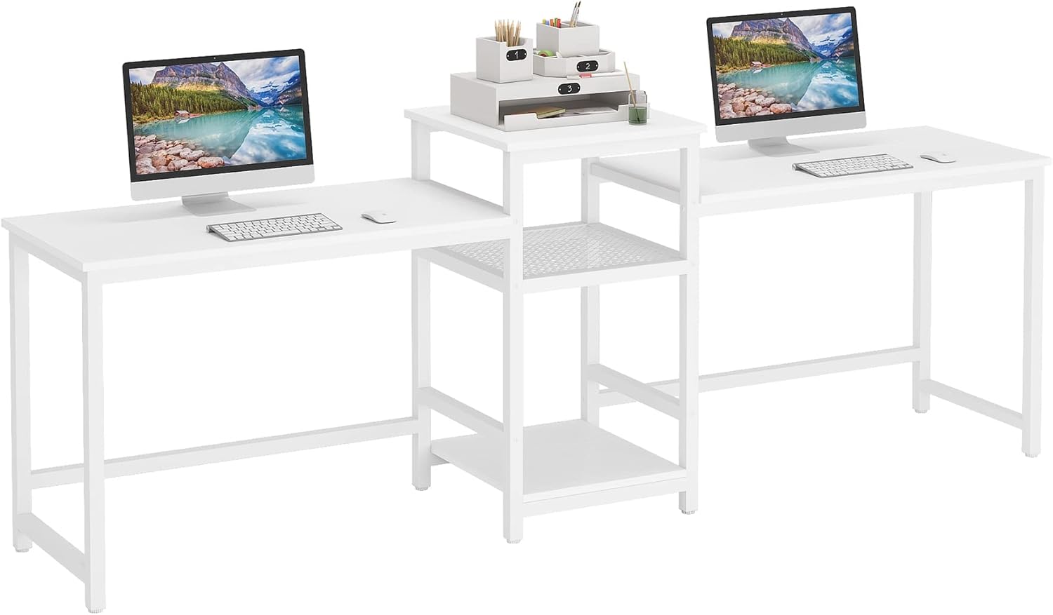 Tribesigns 96.9" Double Computer Desk with Printer Shelf, Extra Long ...