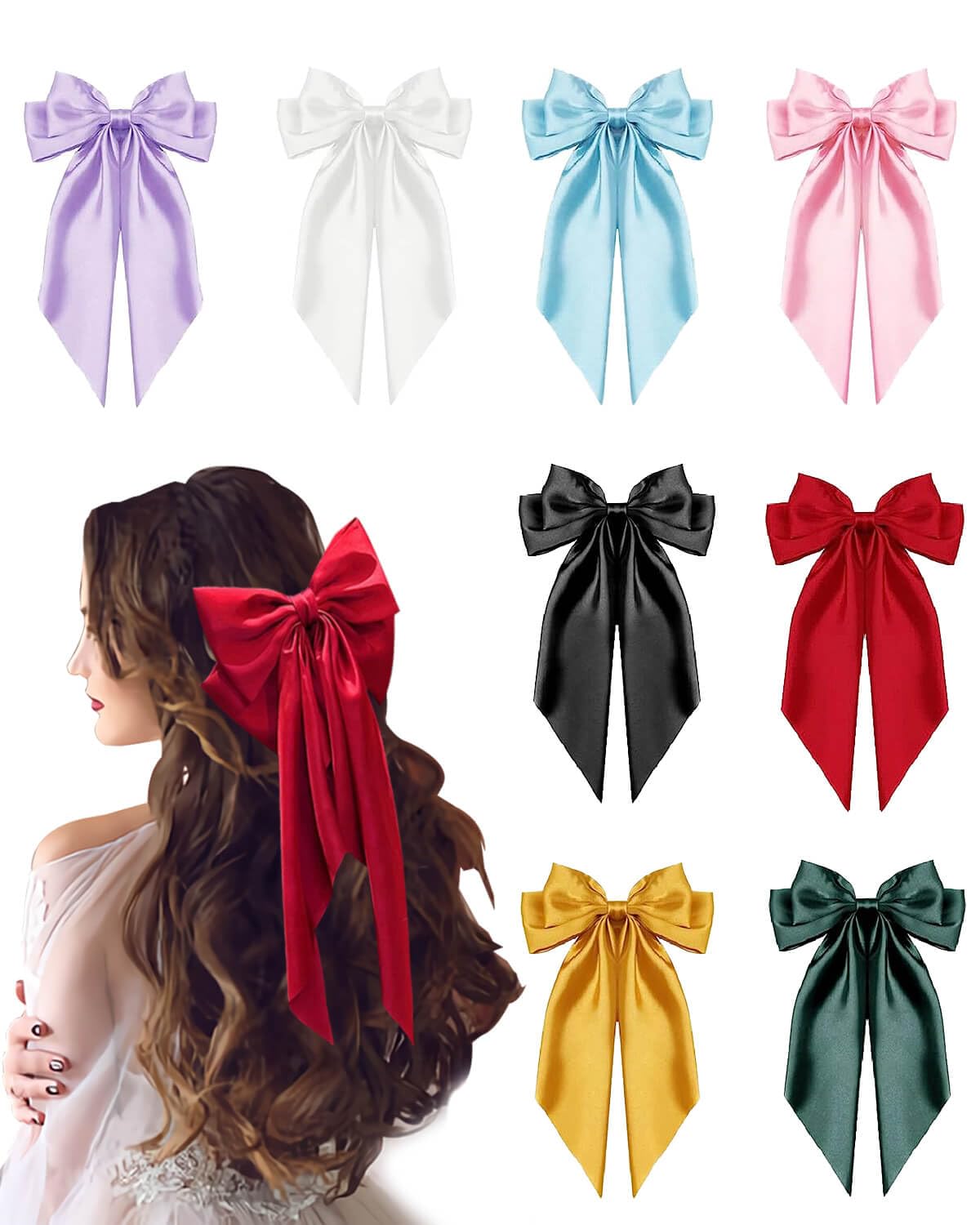 Amazon.com : JELIEE 8 Pcs Hair Bows for Women Silky Satin Hair ...