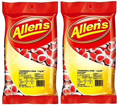 Amazon.com : Bulk Lot 2 x Allens Strawberries & Cream 2.6kg Bag Lollies ...