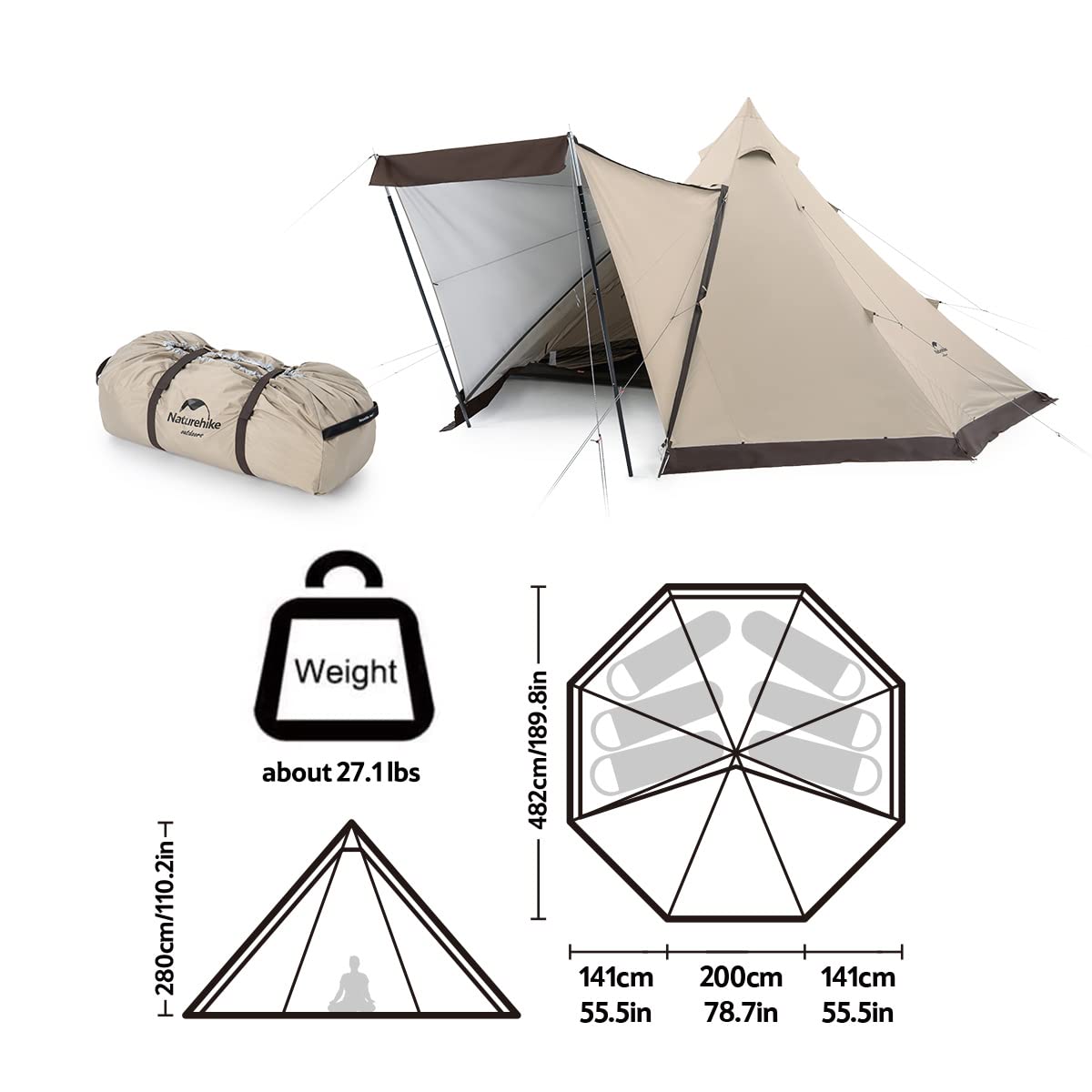 Buy Naturehike Ranch Pyramid Tent - Hexagonal/Octagonal Pyramid Tent ...