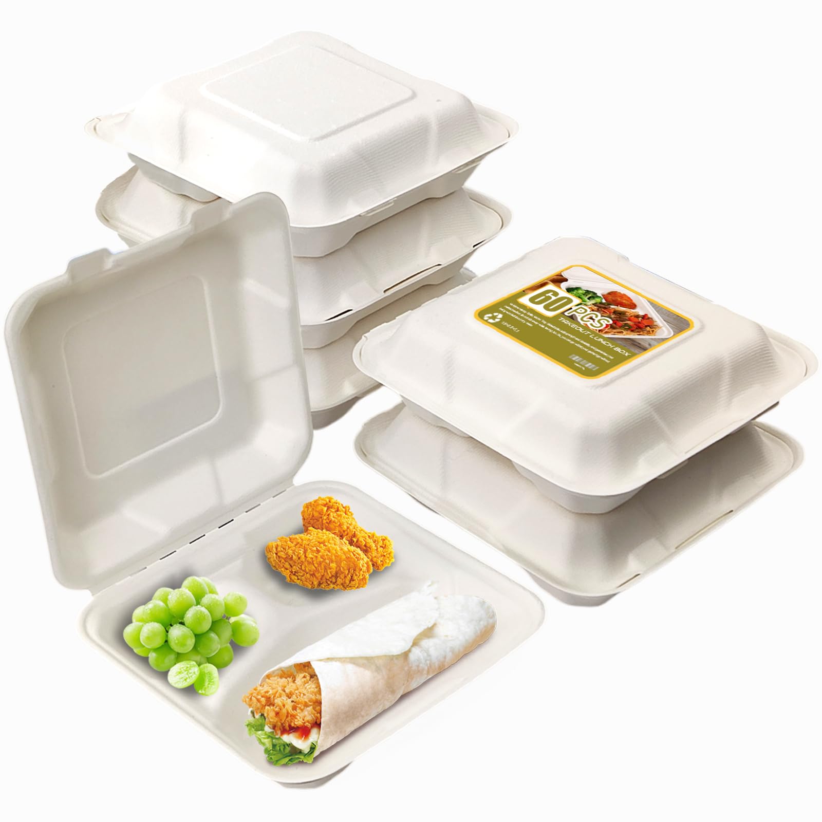 Snapklik.com : AHKUNMT 8X8 60 Pack Clamshell Take Out Food Containers ...