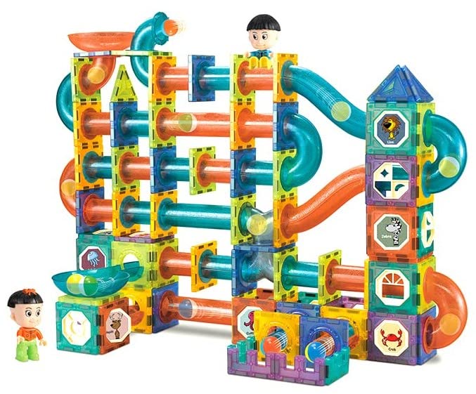 KIDHUT 268 Pcs Marble Run Race Track 3D Magnetic Tiles Magnetic ...