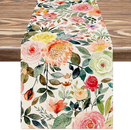 Amazon.com: Floral Table Runner Watercolor Rose Flower Kitchen Dining ...