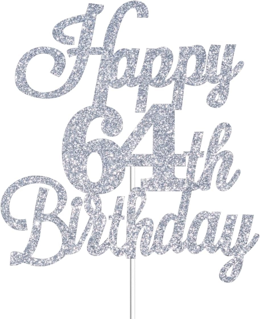 Amazon.com: Happy 64th Birthday Cake Toppers Silver Glitter, Cheers to ...