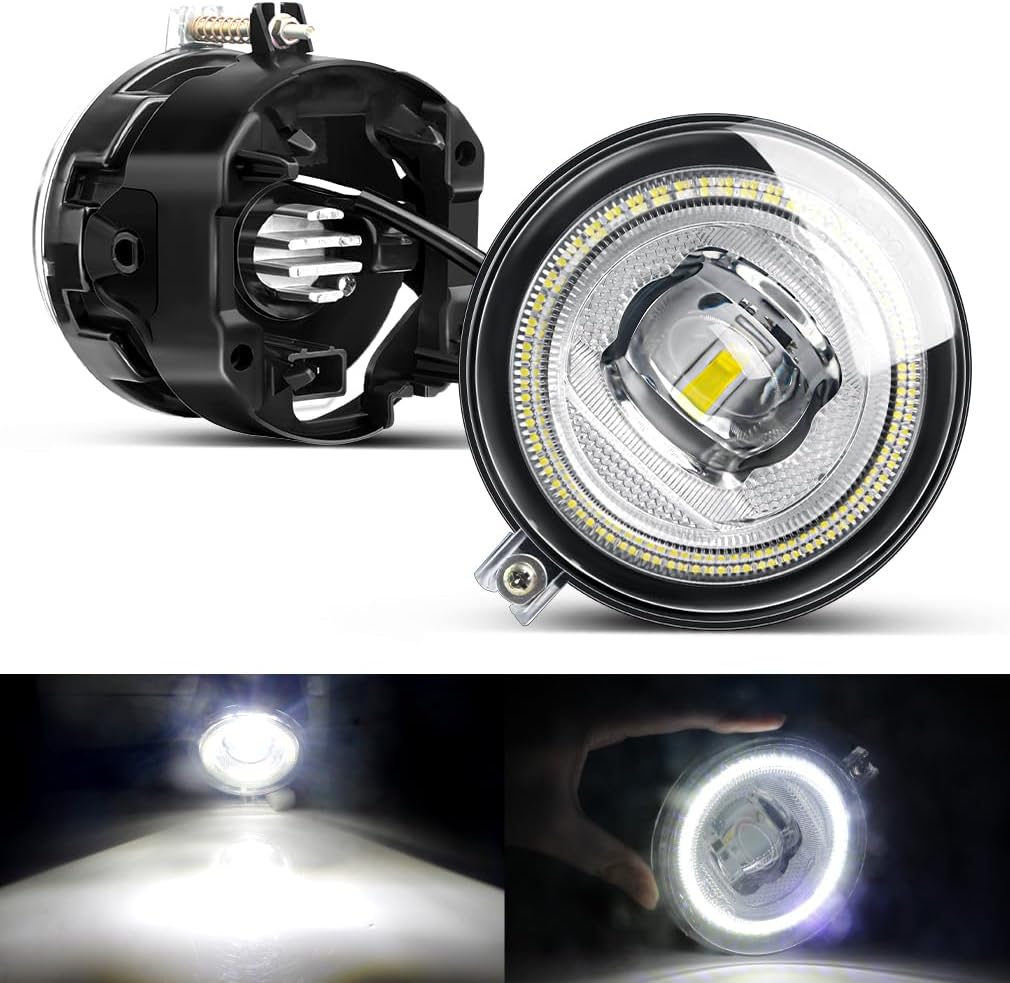 Amazon.com: Cawanerl Angel Eye LED Lens Fog Light Replacement for Jeep ...
