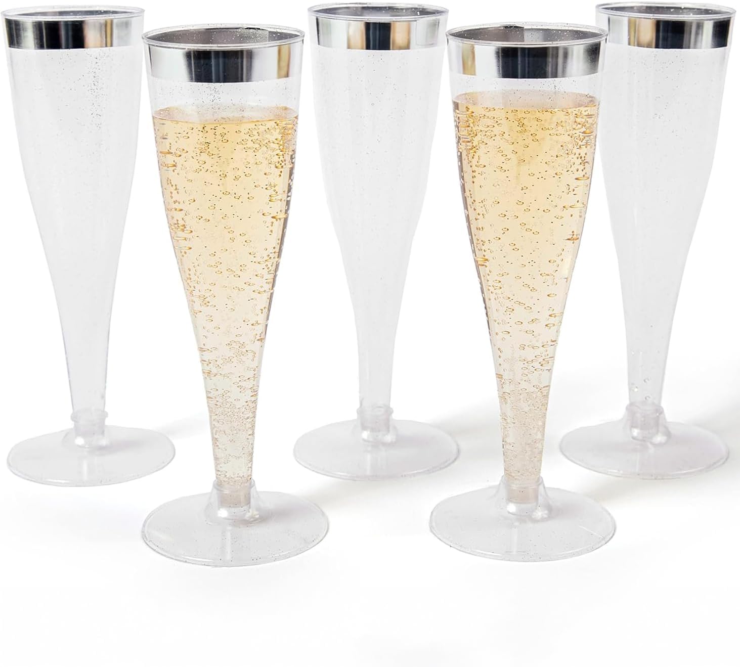 Amazon.com: Prestee Set of 24 Silver Glitter Plastic Champagne Flutes ...