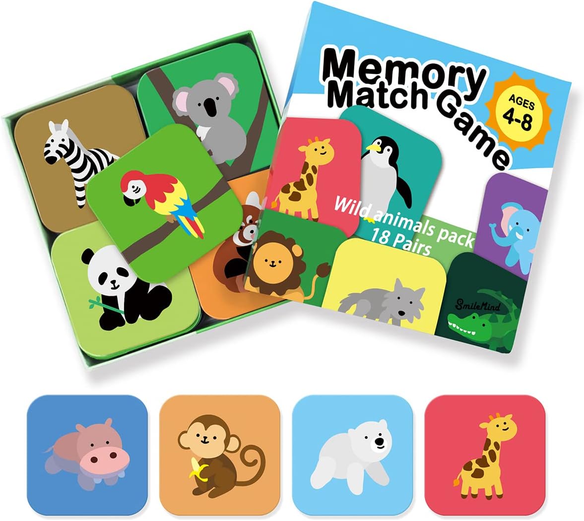 Juego de Memory Match para niños de 4 a 8 a 18 pares de animales ...