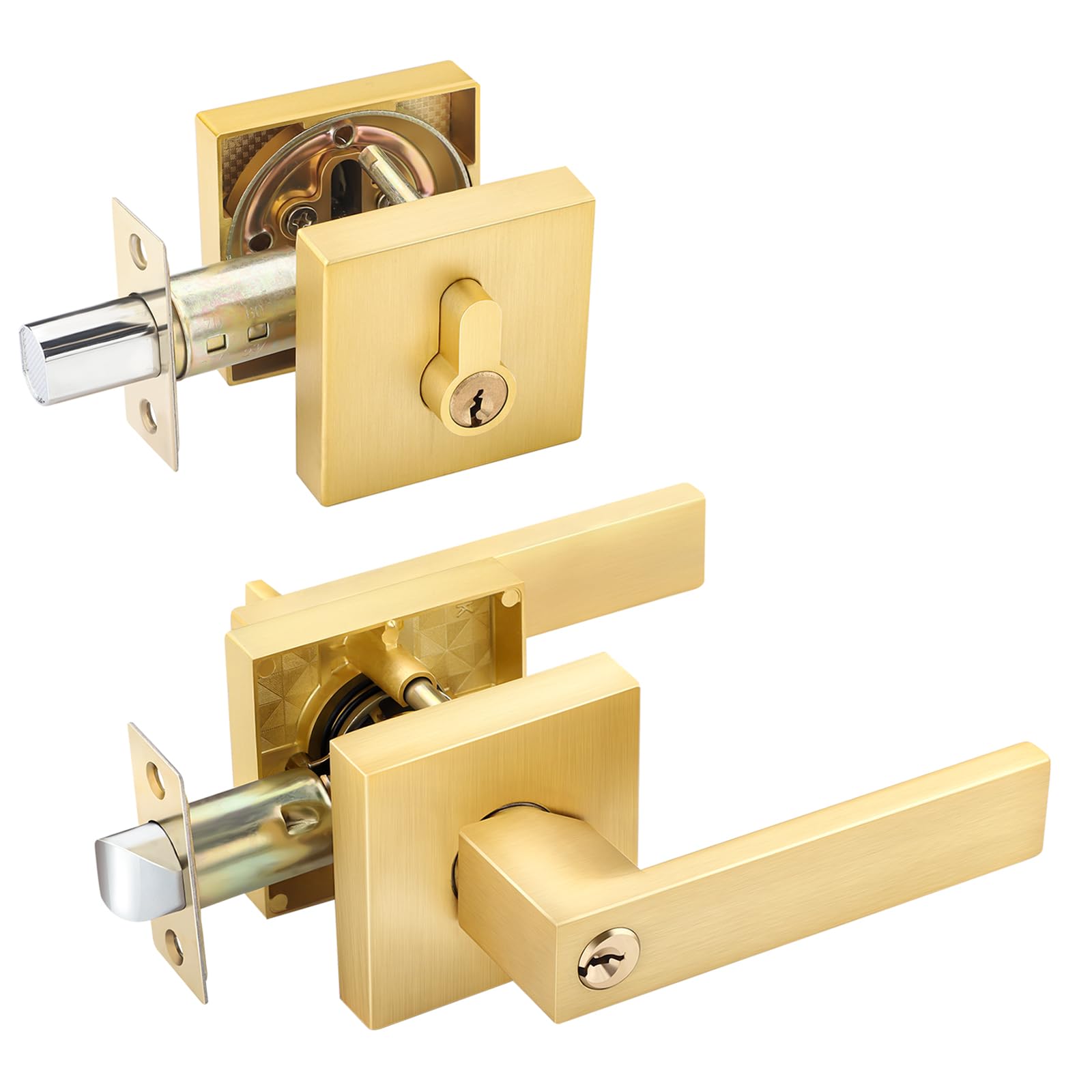 EHOMEWARE 2 Pack Door Handleset with Single Cylinder Deadbolt, Satin ...