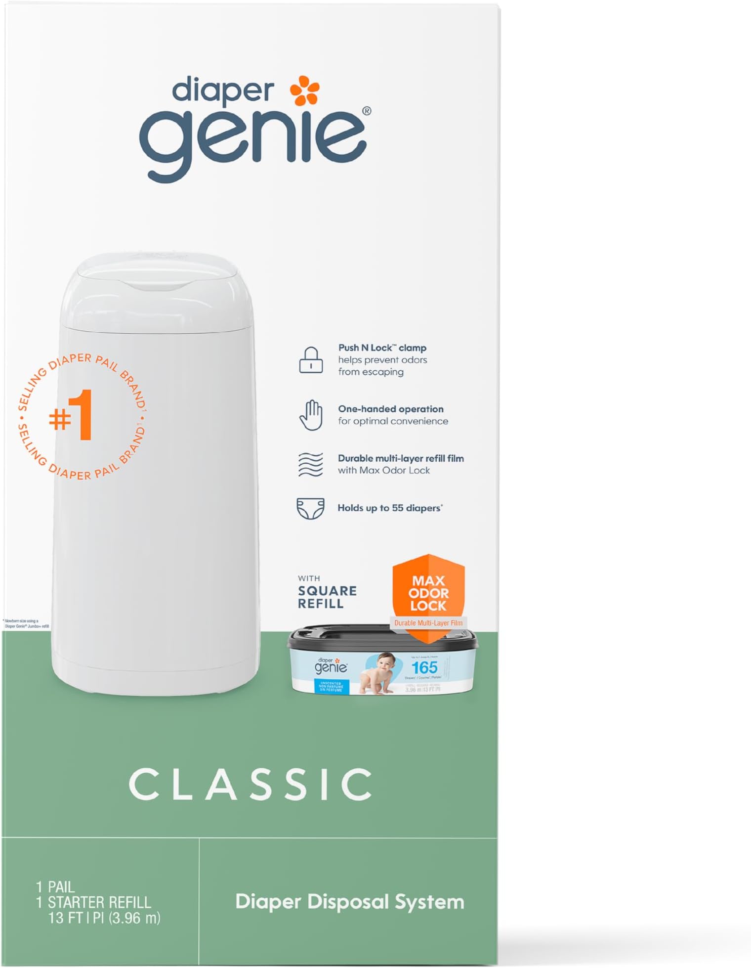 Amazon.com: Diaper Genie El cubo clásico incluye 1 repuesto cuadrado de ...