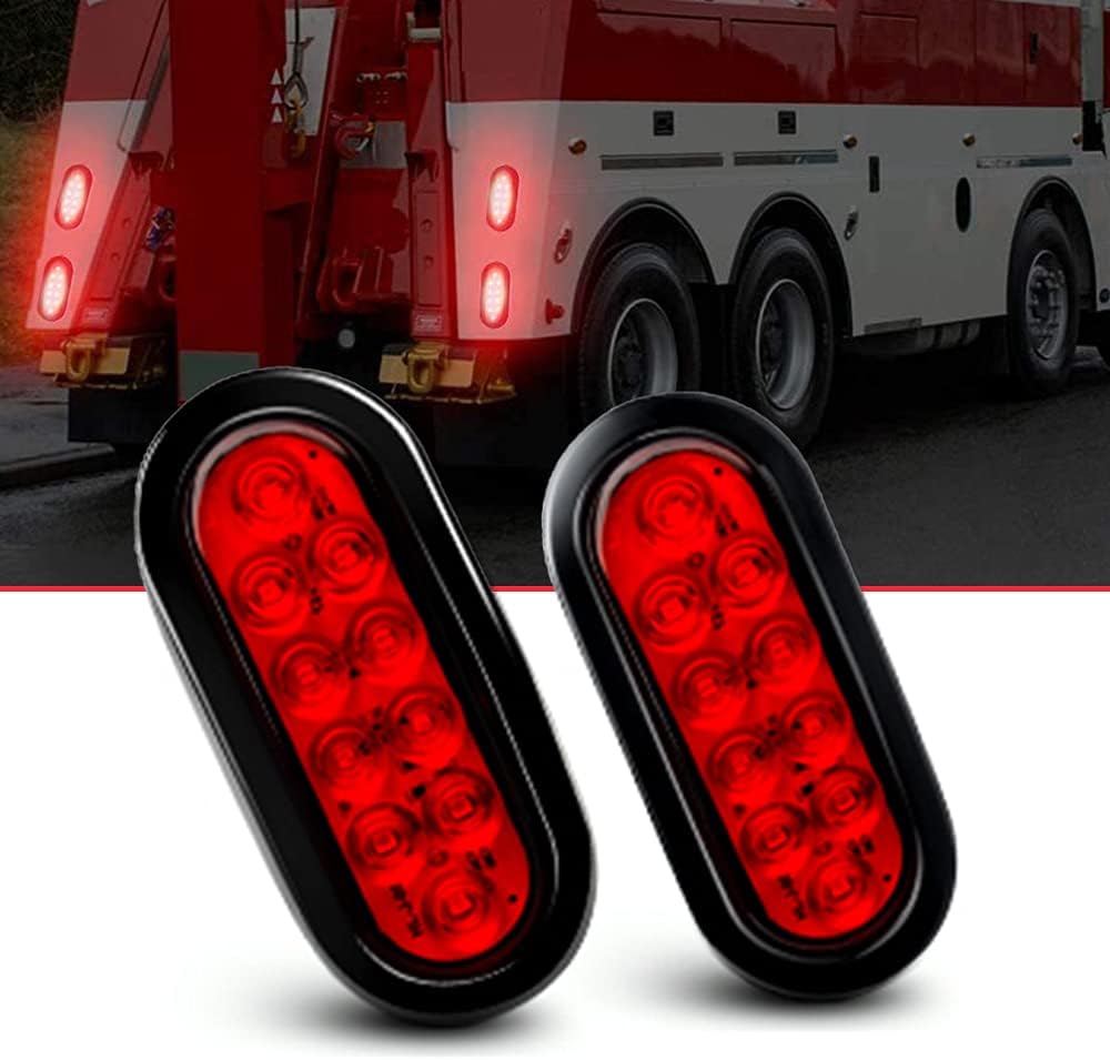 LED Trailer Lights 2 Pack, 6" Oval Red 12V Turn/Stop/Brake/Reverse Tail ...