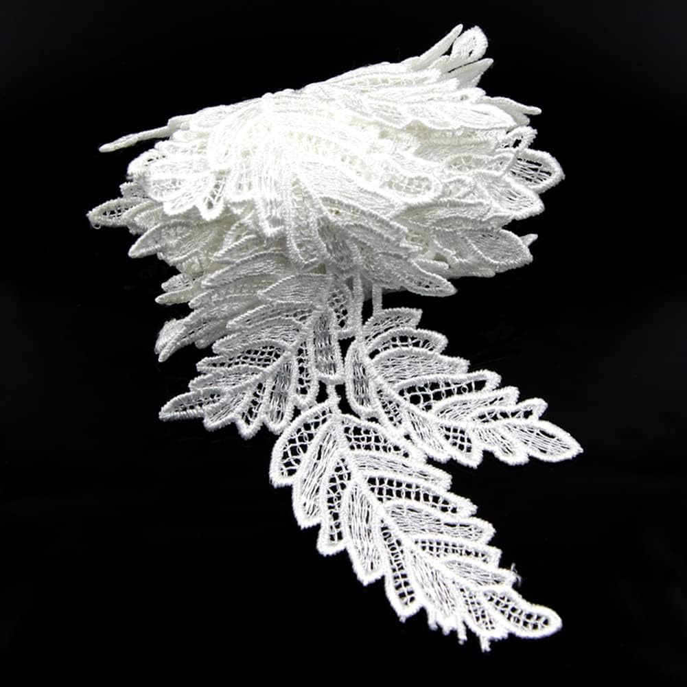 Amazon.com: White Leaves Venise Neckline Lace Applique Flower ...