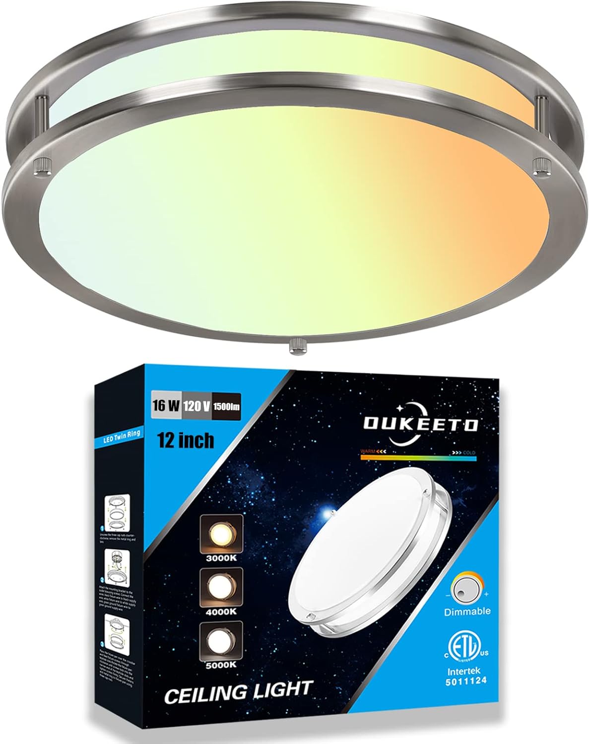 LED Flush Mount Ceiling Light - 12 Inch Ceiling Light Fixtures 3000 ...