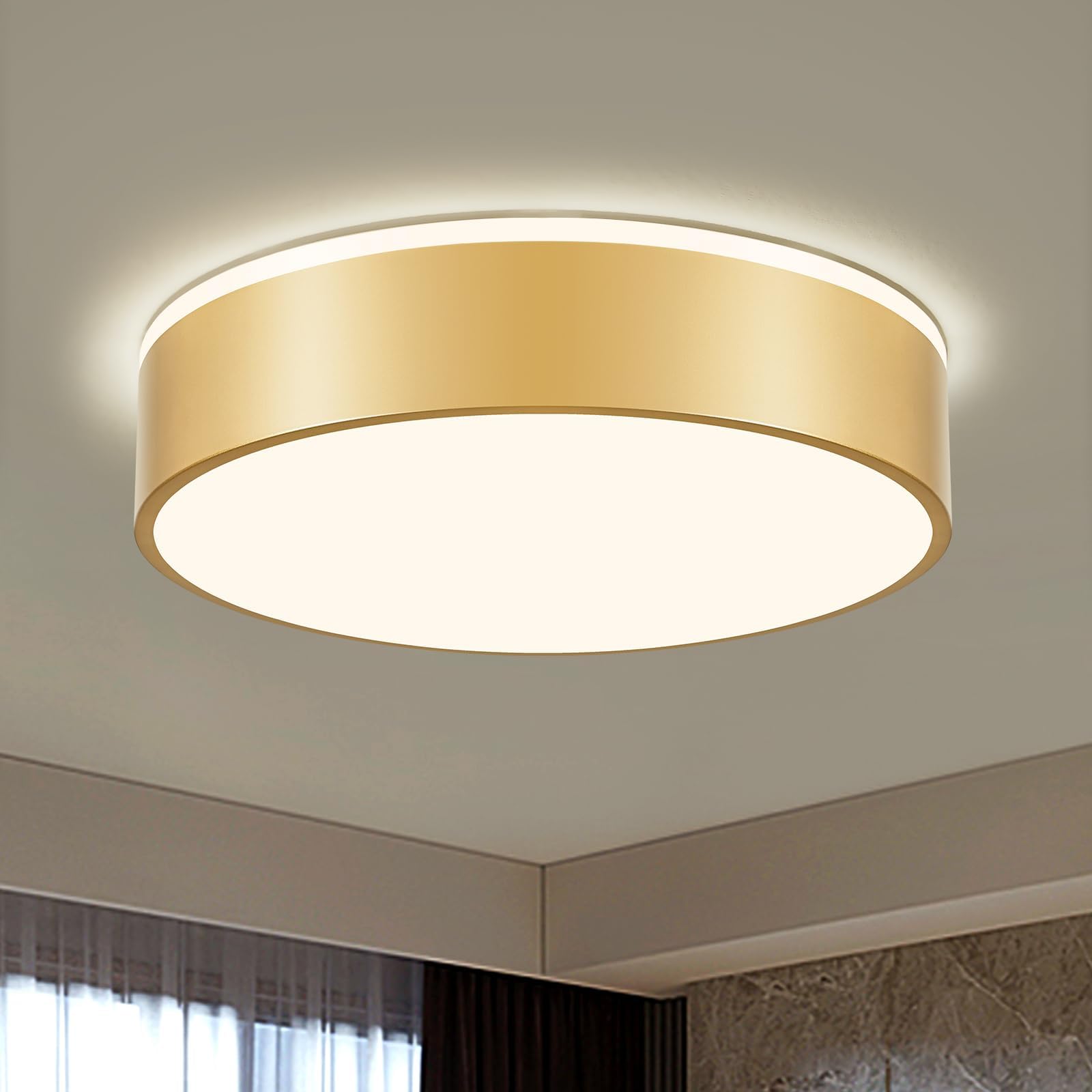 Sheenkarion 20 Inch Gold Metal LED Flush Mount Ceiling Light,Modern ...
