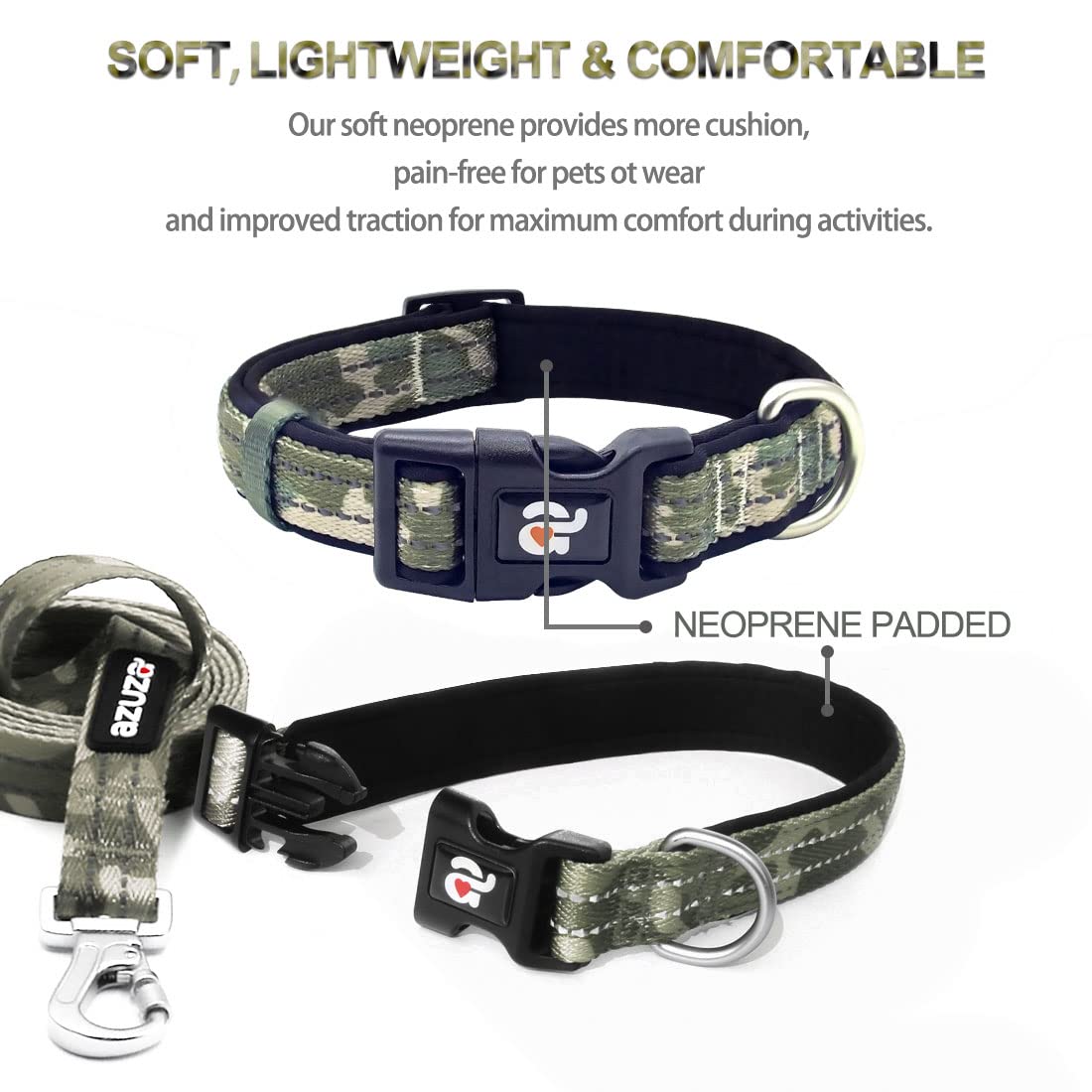 Snapklik.com : Azuza Reflective Dog Collar And Leash Set