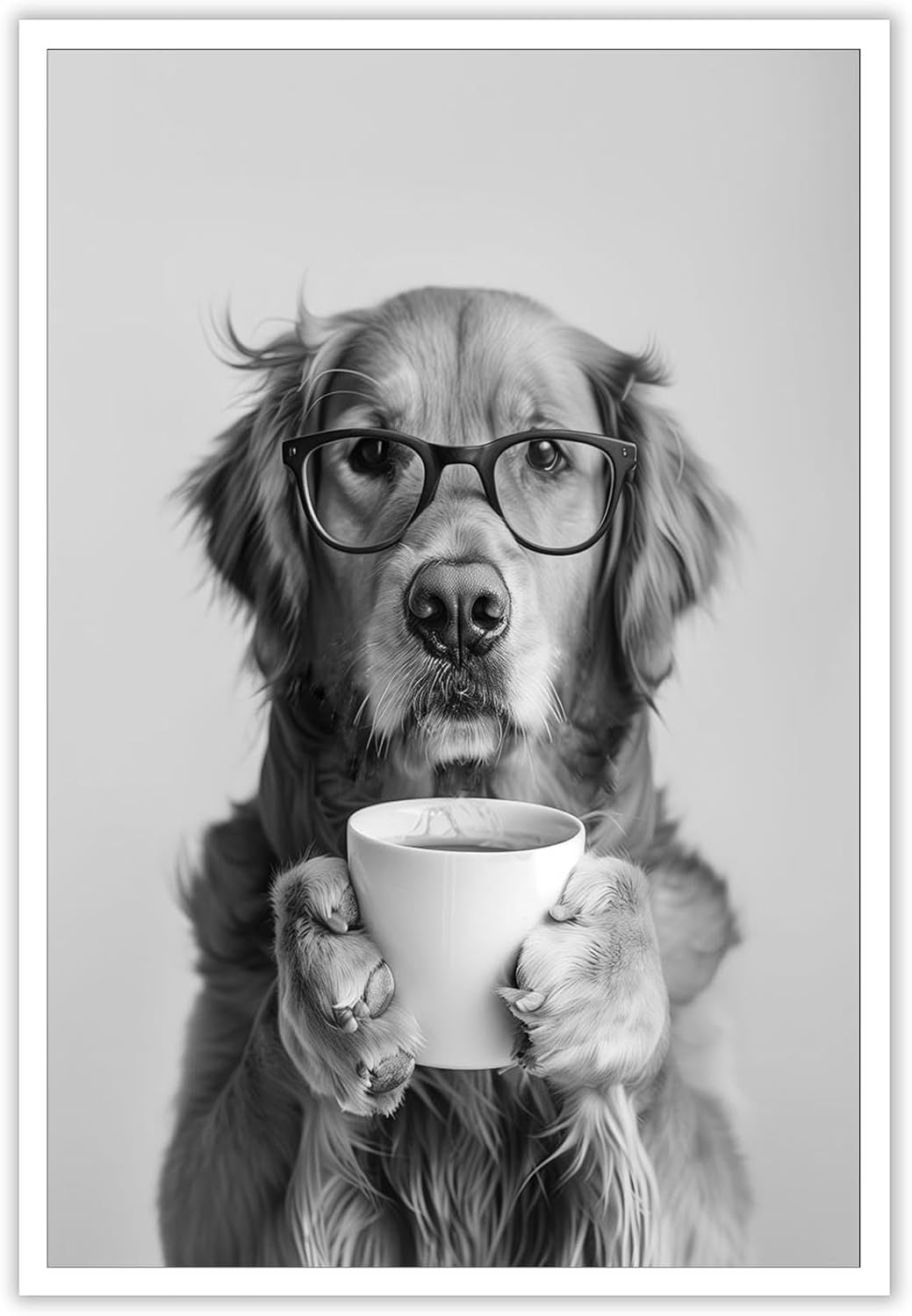 Amazon.com: Golden Retriever Drinking Coffee Canvas Wall Art Vintage ...