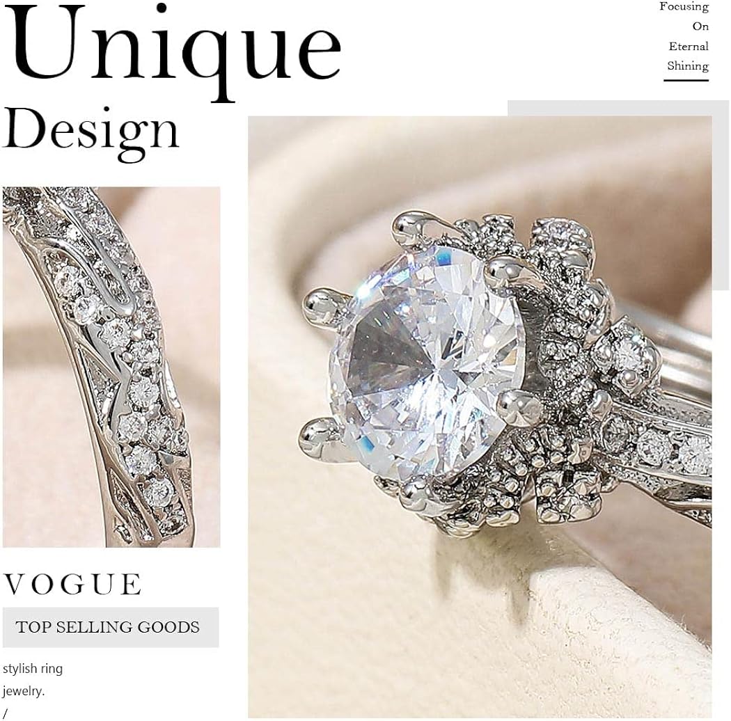 Aukmla Engagement Wedding Ring Silver Adjustable Open Ring Crystal ...