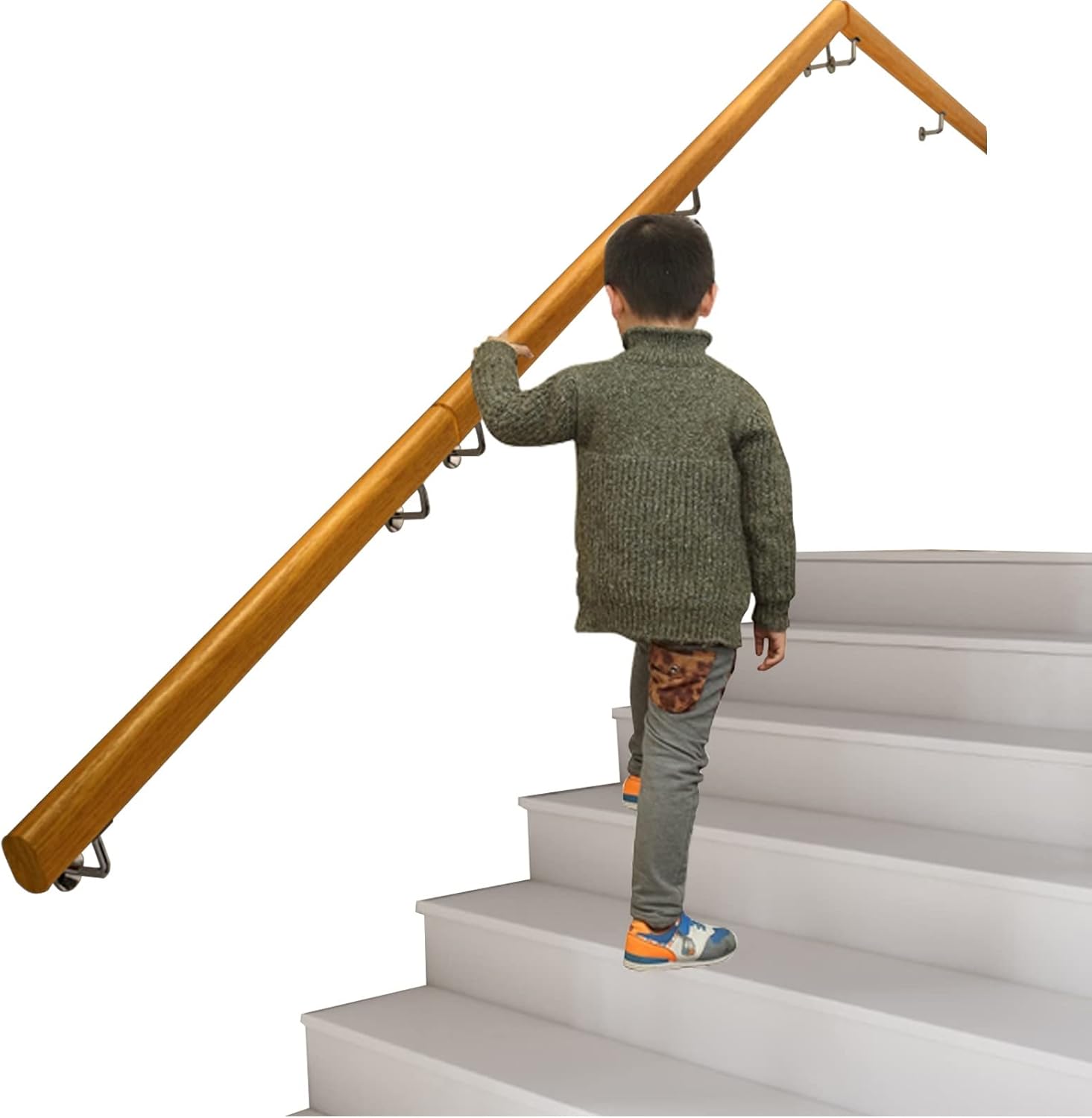 Wood Handrail for Indoor Stairs - Complete Set, Staircase Banister ...