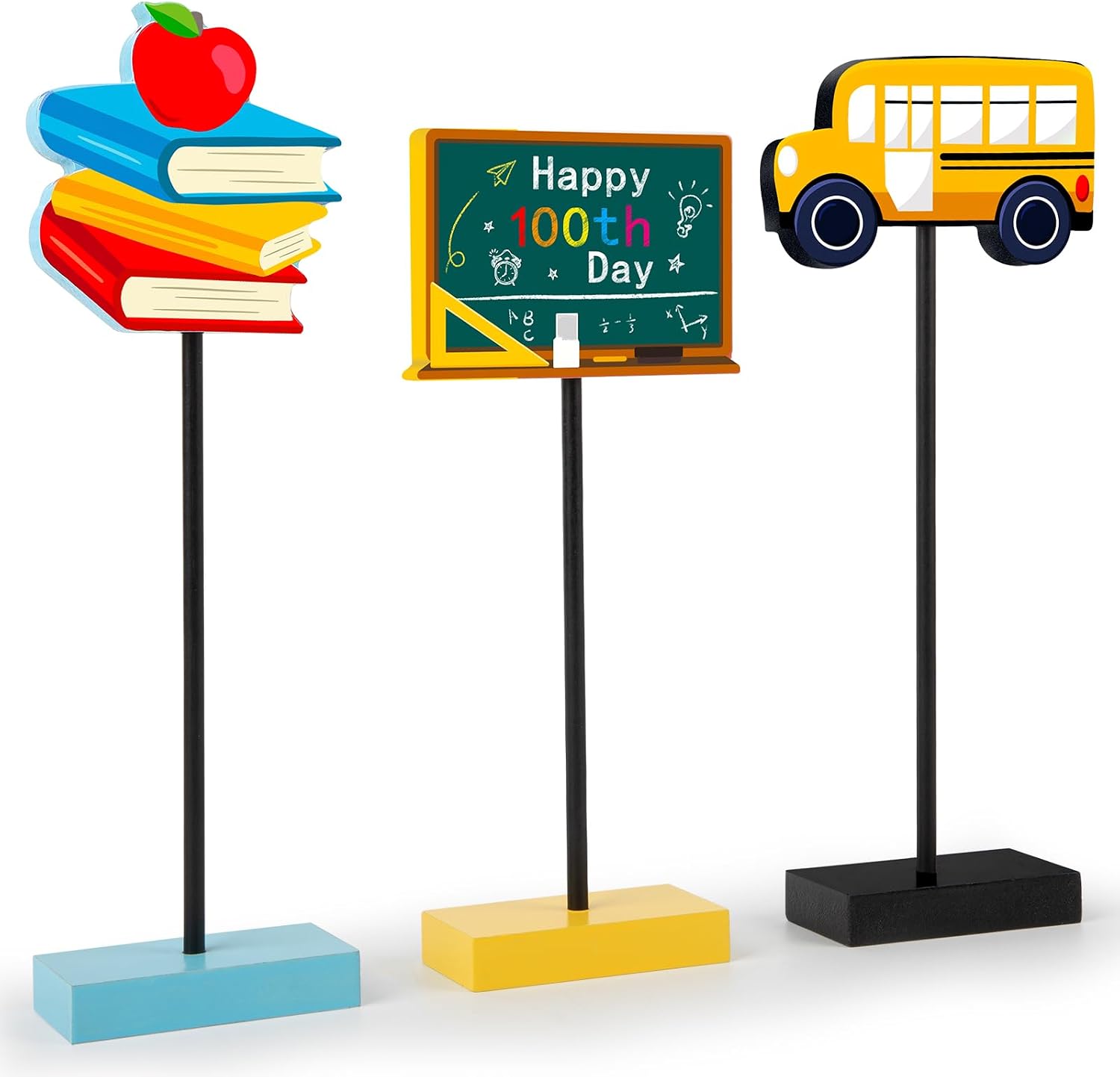 Amazon.com: 3 PCS 100th Day of School Table Decorations School Bus ...