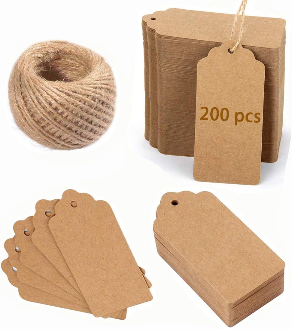 Amazon.com : BHMBKCT Paper Tag 200 PCS Kraft Gift Tags Brown Rectangle ...