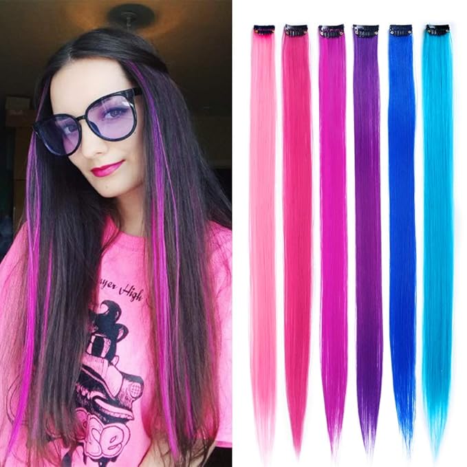 Amazon.com : KGBFASS 24 Packs Colored Clip in Hair Extensions 20 ...