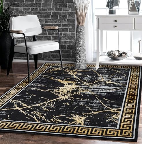 Amazon.com: Black Gold Marble Area Rug Modern Abstract Floor Mats Grey ...