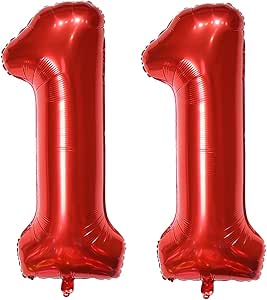 40inch Red Number 11 Balloons Foil Helium 11 Balloon Numbers Self ...