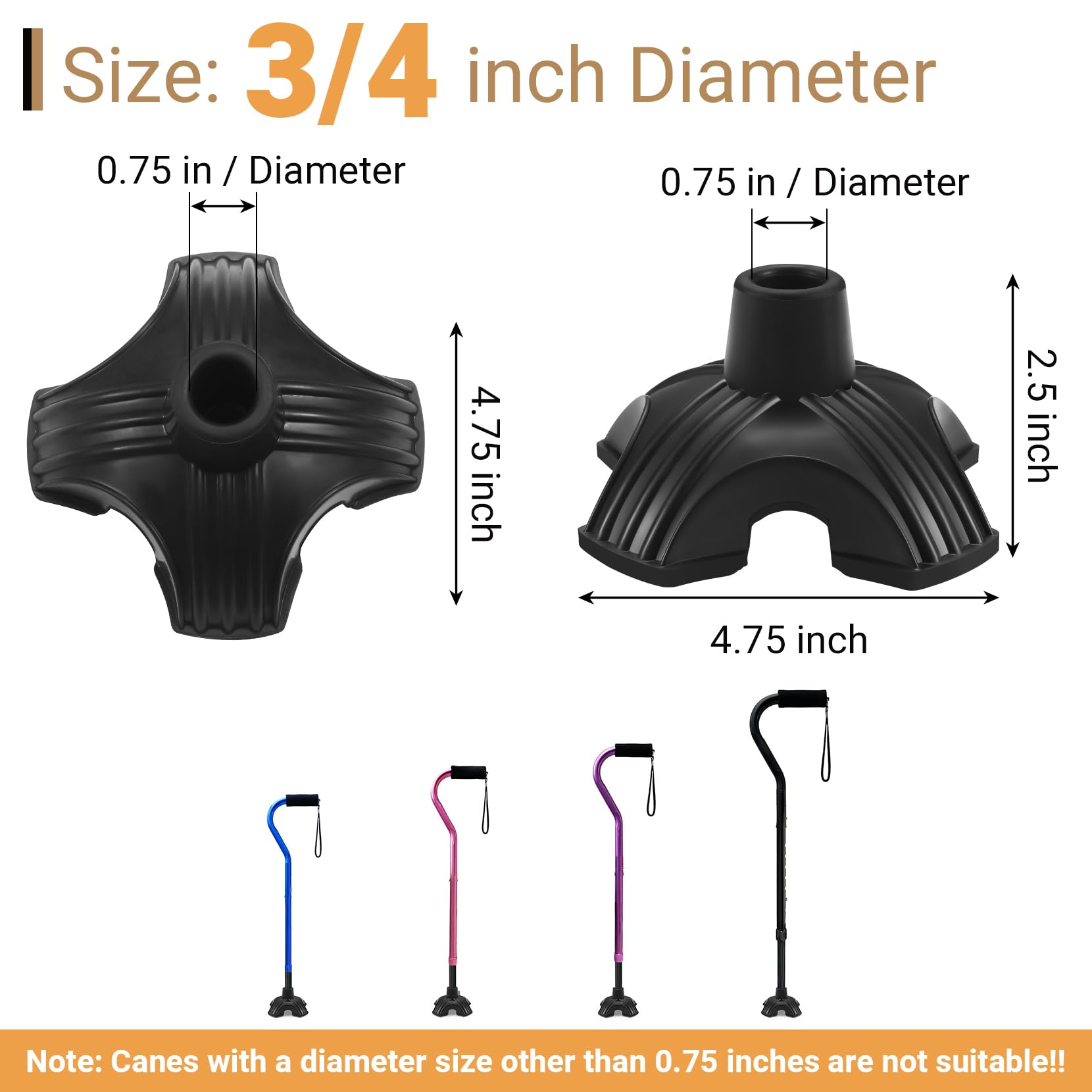 Snapklik.com : 3/4 Cane Tips For Stability, Self Standing Cane Base For ...