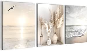 Amazon.de: Novart Wandbilder Set Strand Meer Boho - KOMPLETT AUFHÄNGFERTIG - Wohnzimmer ...