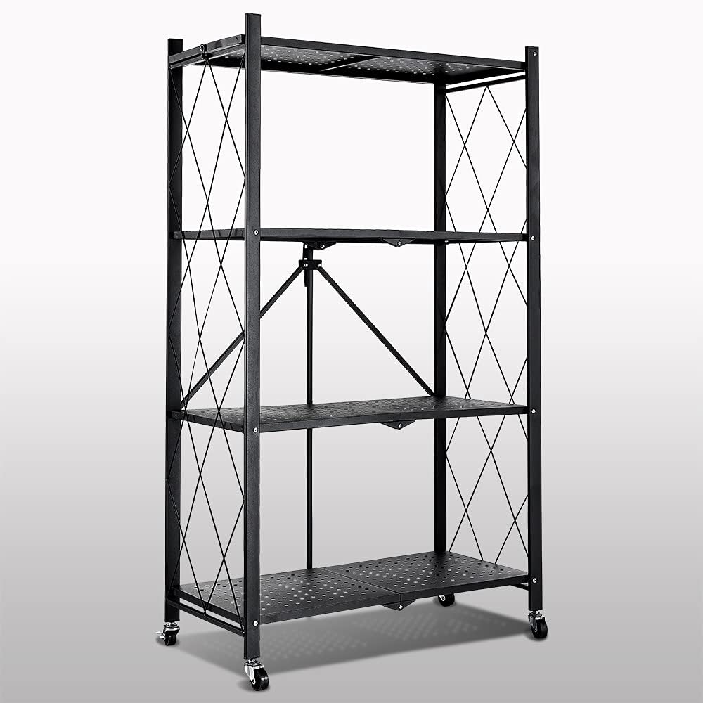 SHOWAY 4 Tier Metal Storage Shelves, Toolless Assembly, Folding ...