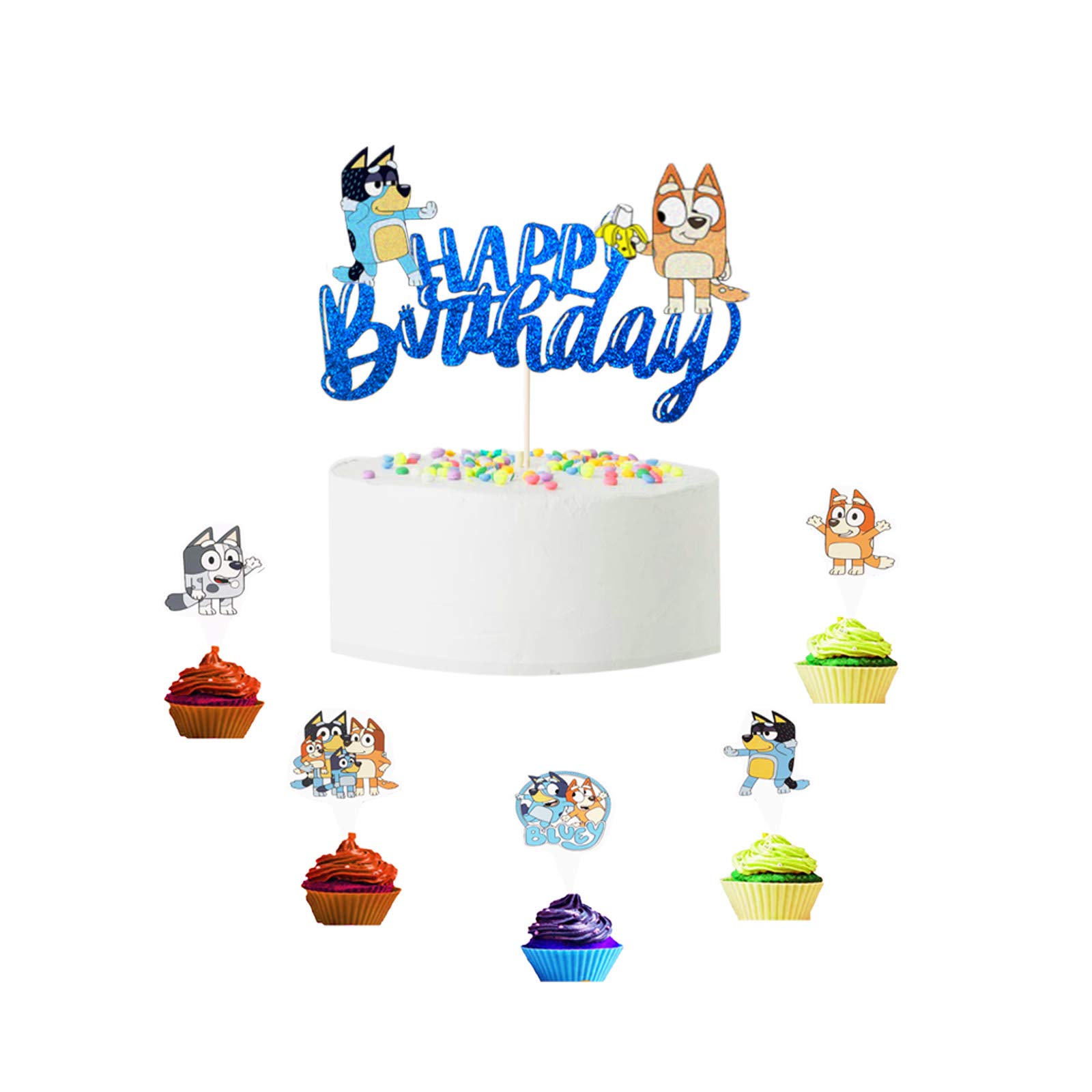Glitter Bluey Birthday Cake Topper Set Of 16 Bluey Birthday ...