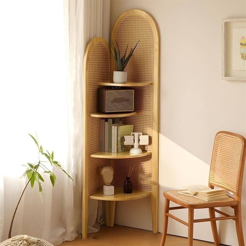 Amazon.com: WLYMQFC 4-Tier Corner Shelf, Corner Bookshelf, Rattan ...