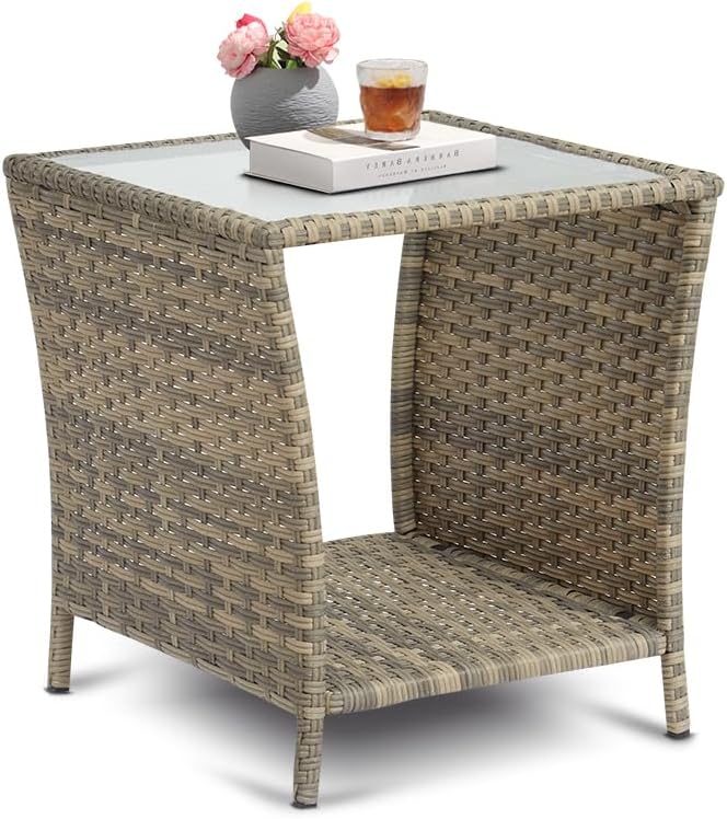 Amazon.com: FIZZEEY HLXZN Outdoor Side Table - Wicker Side Table Rattan ...