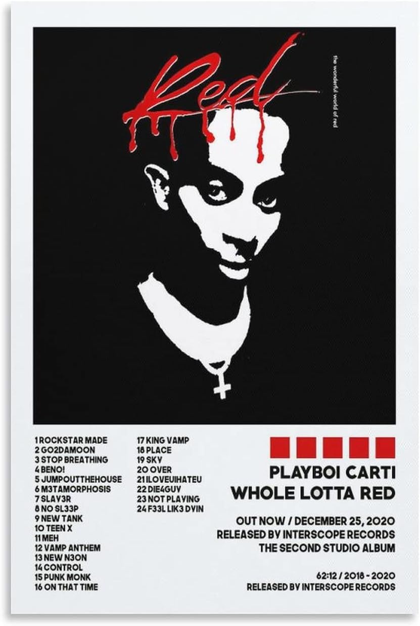 Playboi Carti Posters Whole Lotta Red Poster Album Cover Posters for Room Aesthetic Canvas Wall ...